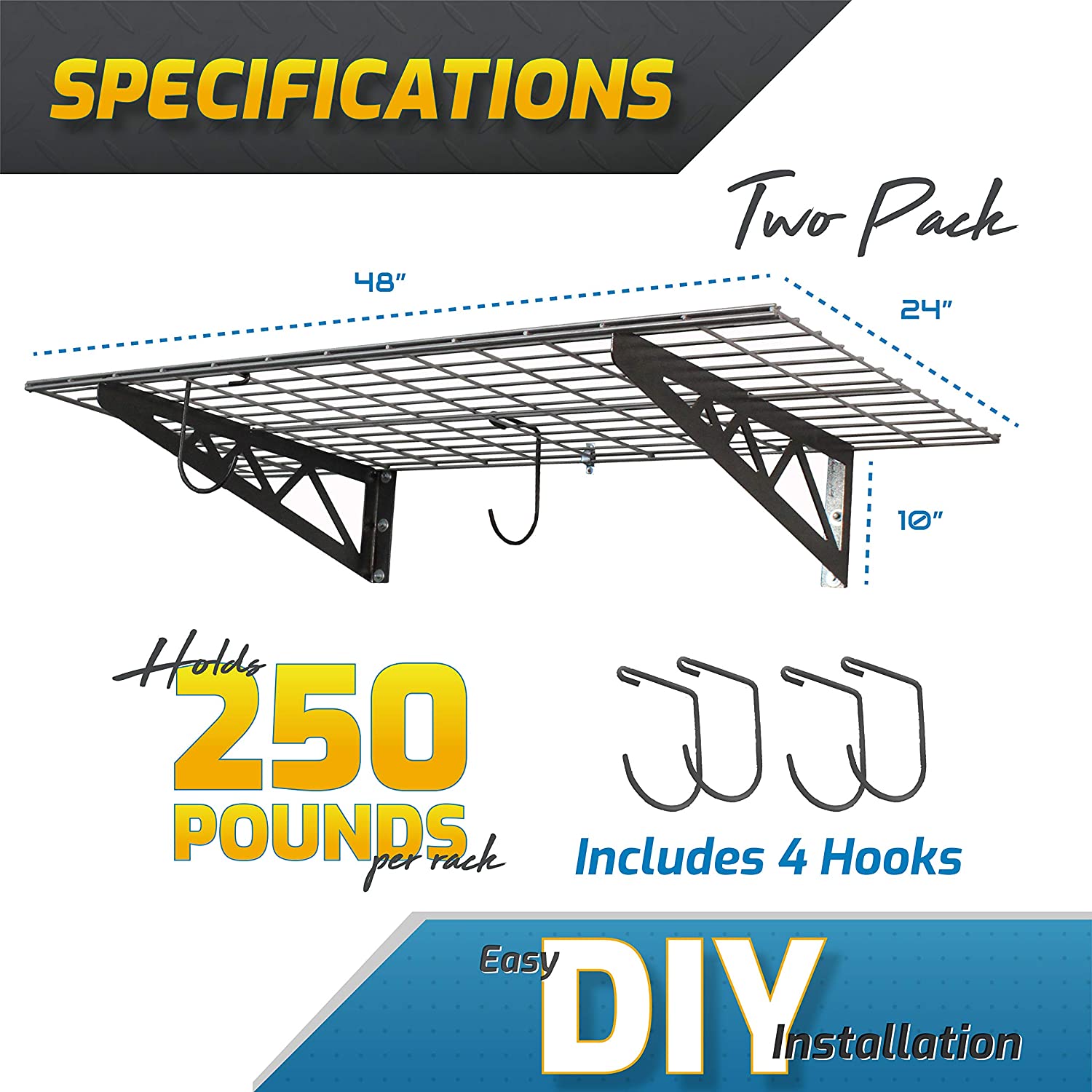 TWO Huge Heavy Duty 24" Inch Deep X 48" Wide Metal Wall-Mount Shelves ...